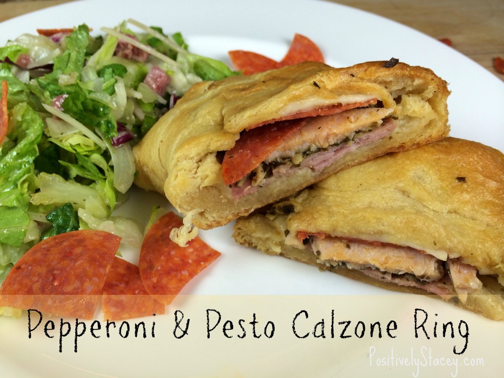 Pepperoni & Pesto Calzone Ring Recipe #PepItUp - Positively Stacey