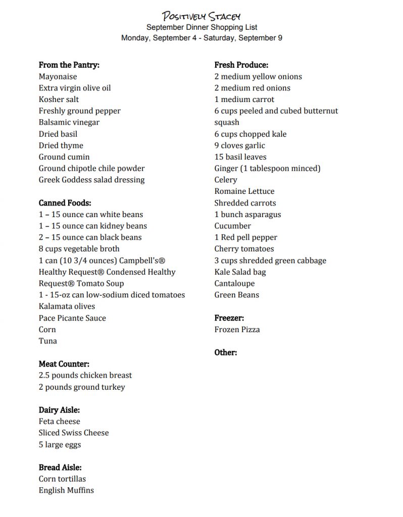 Shopping List 9/4 - 9/9 - Positively Stacey